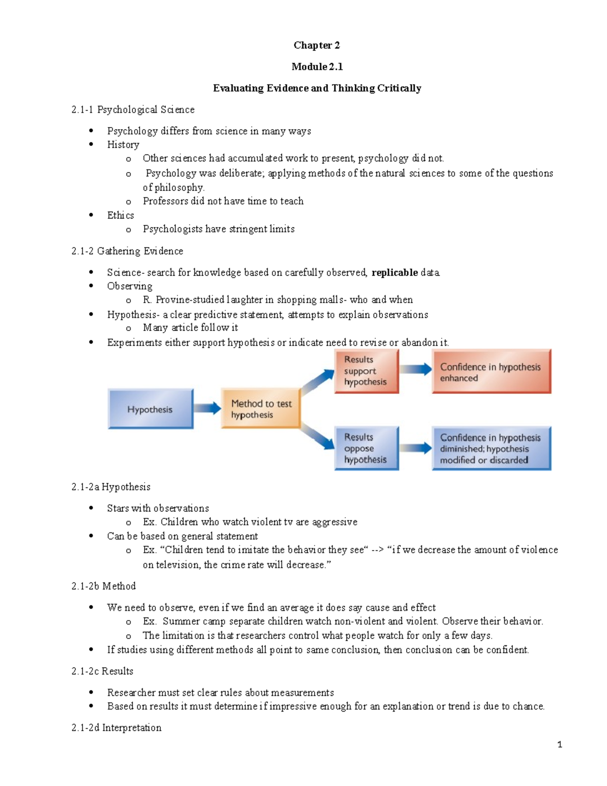 Chapter 2 Psychology - Chapter 2 Module 2. Evaluating Evidence and ...