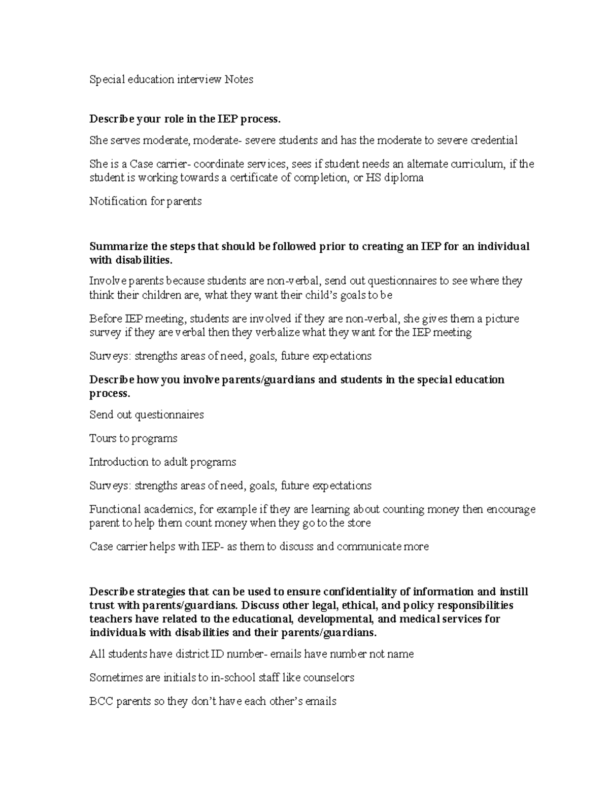 Special Ed Teacher interview - Special education interview Notes ...