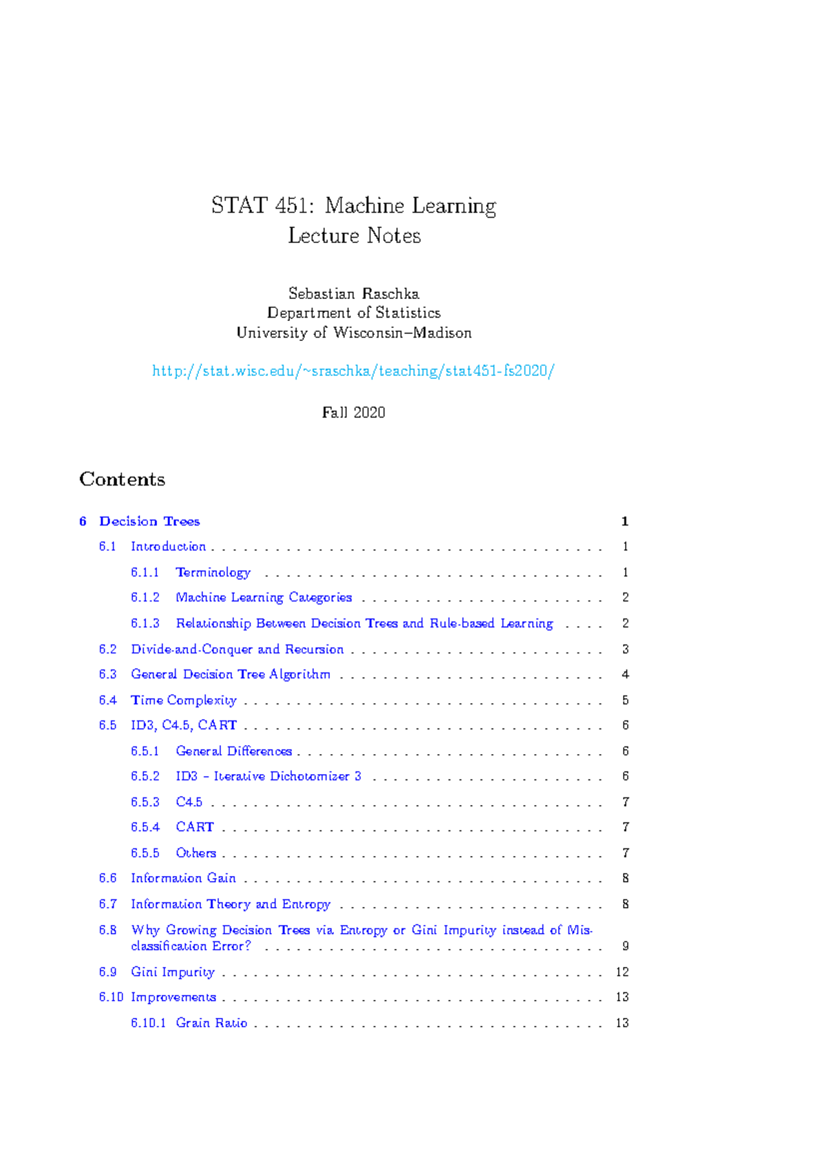 06-trees notes - STAT 451: Machine Learning Lecture Notes Sebastian ...