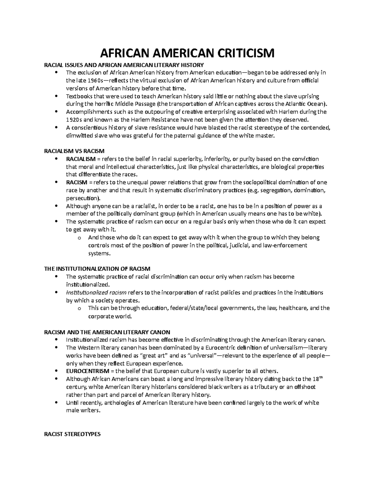 African American Criticism - AFRICAN AMERICAN CRITICISM RACIAL ISSUES ...