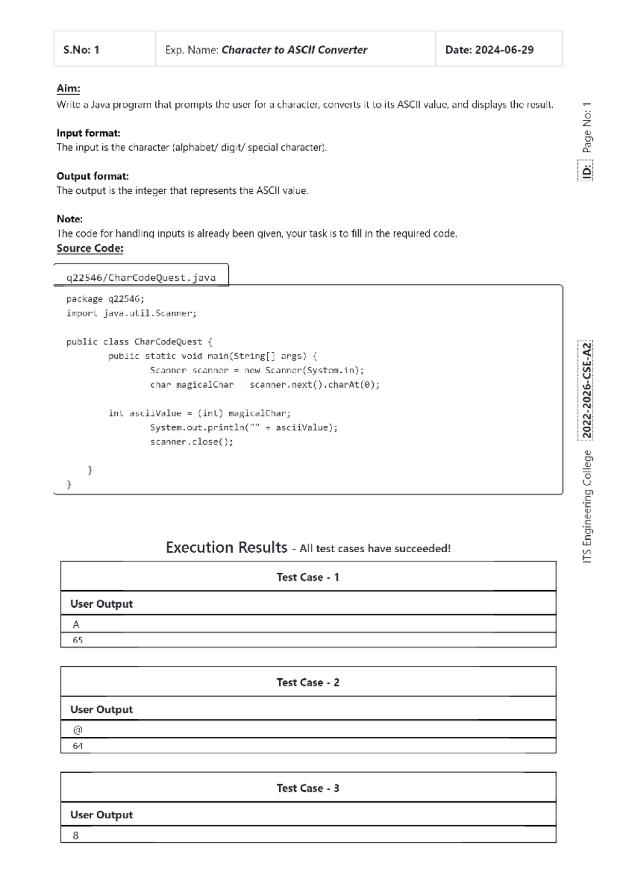 Object Oriented lab record 2024 07 04 - S: 1 Exp. Name: Character to ...