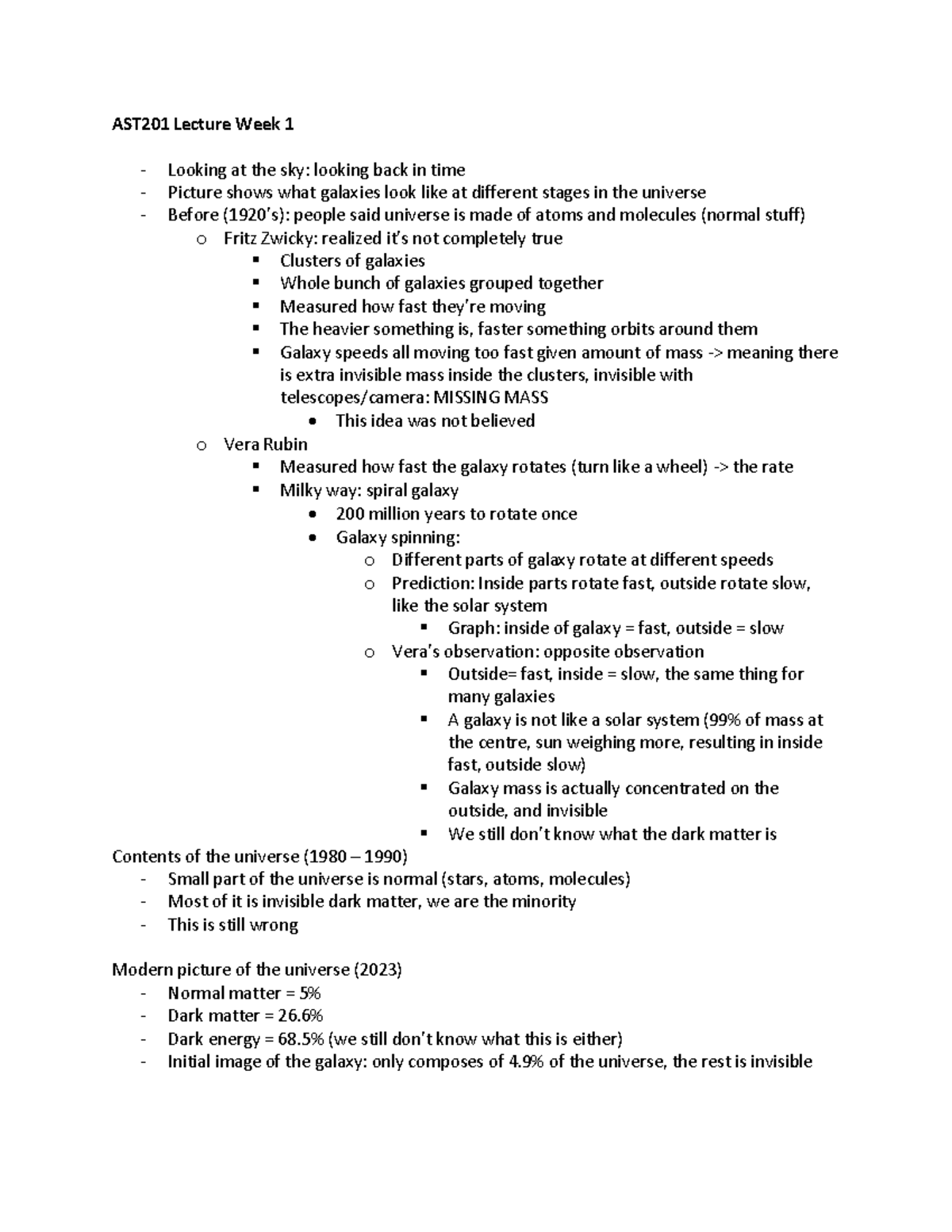 Week 1 part 1 - week 1 part 1 lectures notes - AST201 Lecture Week 1 ...
