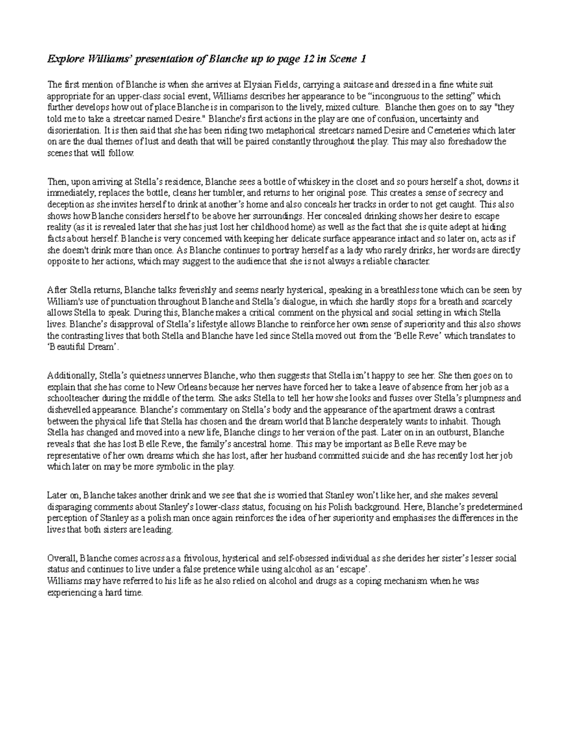 (eng) streetcar named desire essays - Explore Williams’ presentation of ...