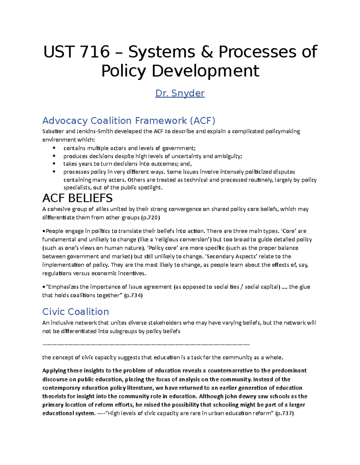 POLICY_overview - UST 716 Systems Processes of Policy Development Dr ...