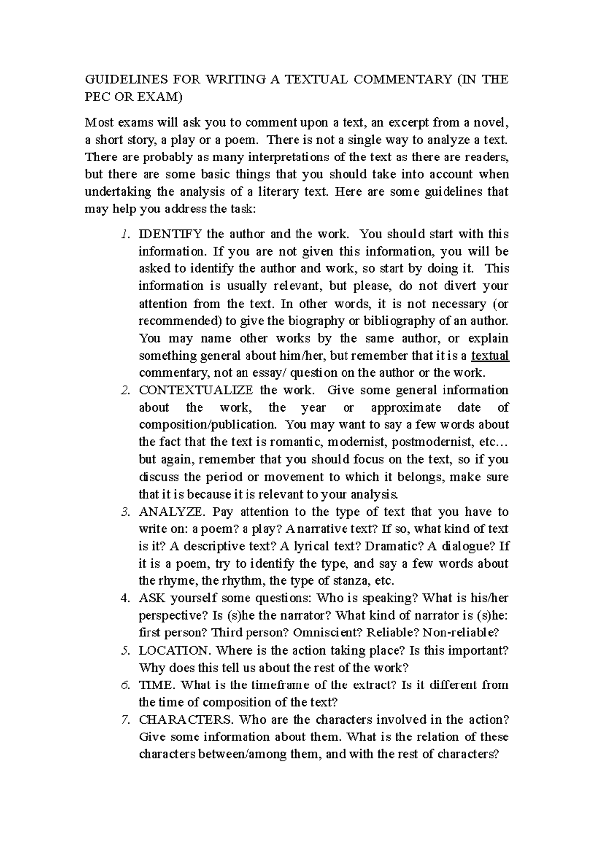 Guidelines On Commentary PEC AND EXAM - GUIDELINES FOR WRITING A ...