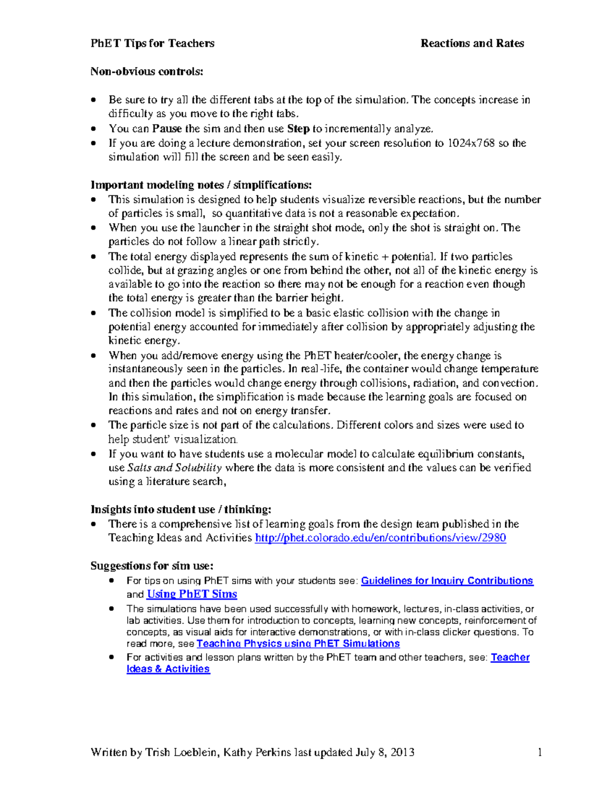 Reactions and rates guide - PhET Tips for Teachers Reactions and Rates ...