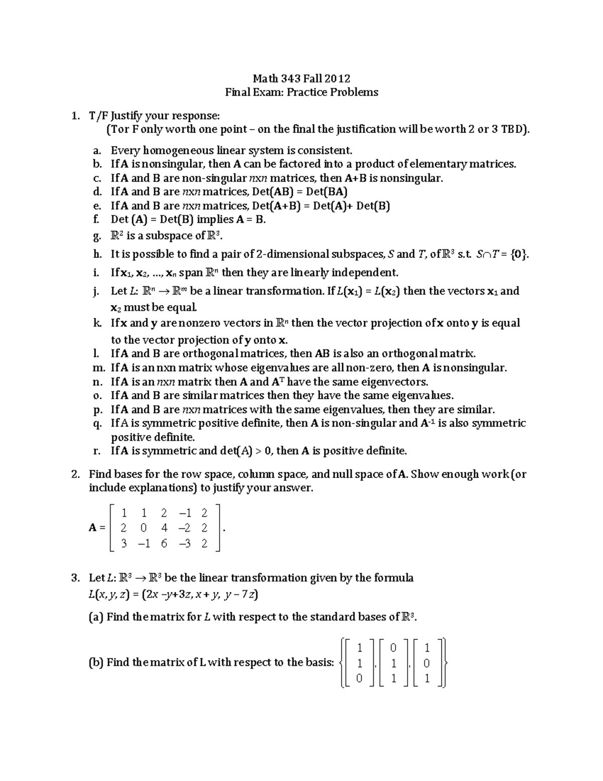 Math 343 Final Practice Homework - Math 343 Fall 2012 Final Exam ...