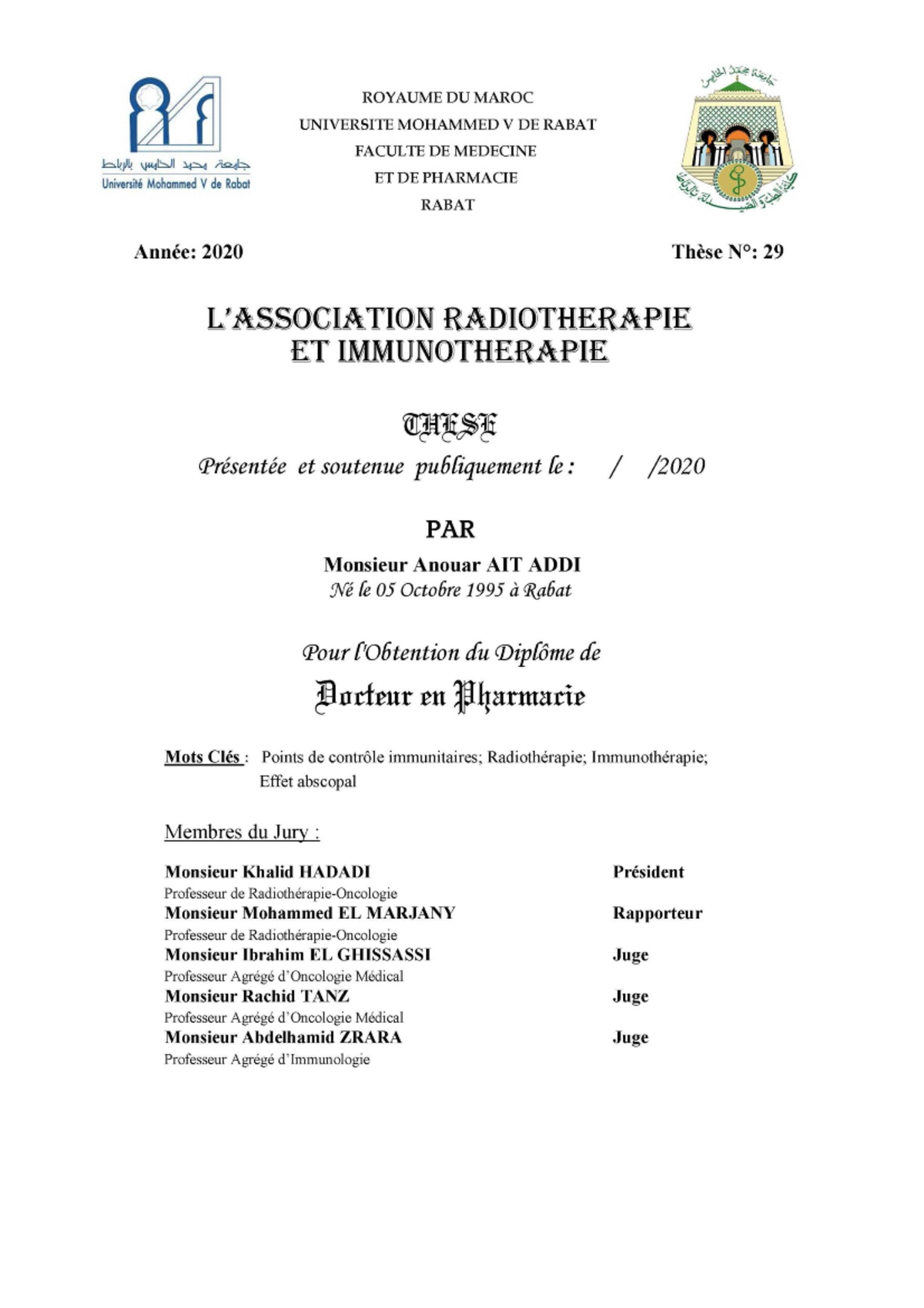 Rabat cancer immun - ####### 1 - ENSEIGNANTS-CHERCHEURS MEDECINS ET ...