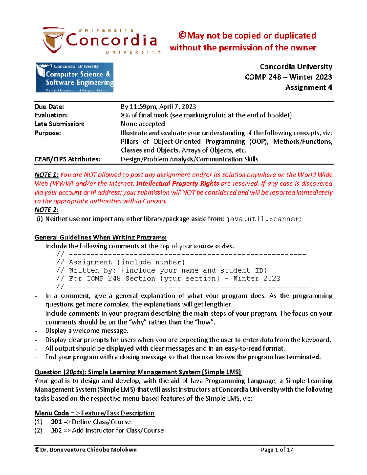 COMP248 A4 W2023 - Question Booklet - Concordia University COMP 248 – Winter 2023 Assignment 4 ...