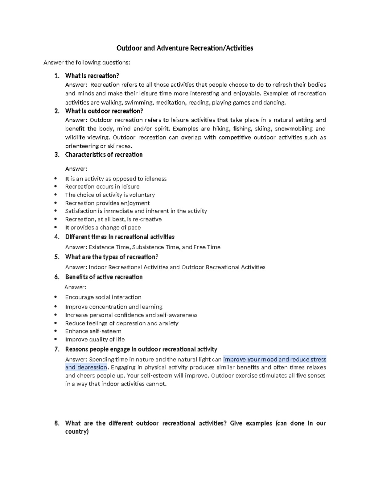 Outdoor and Adventure Recreation - Outdoor and Adventure Recreation ...