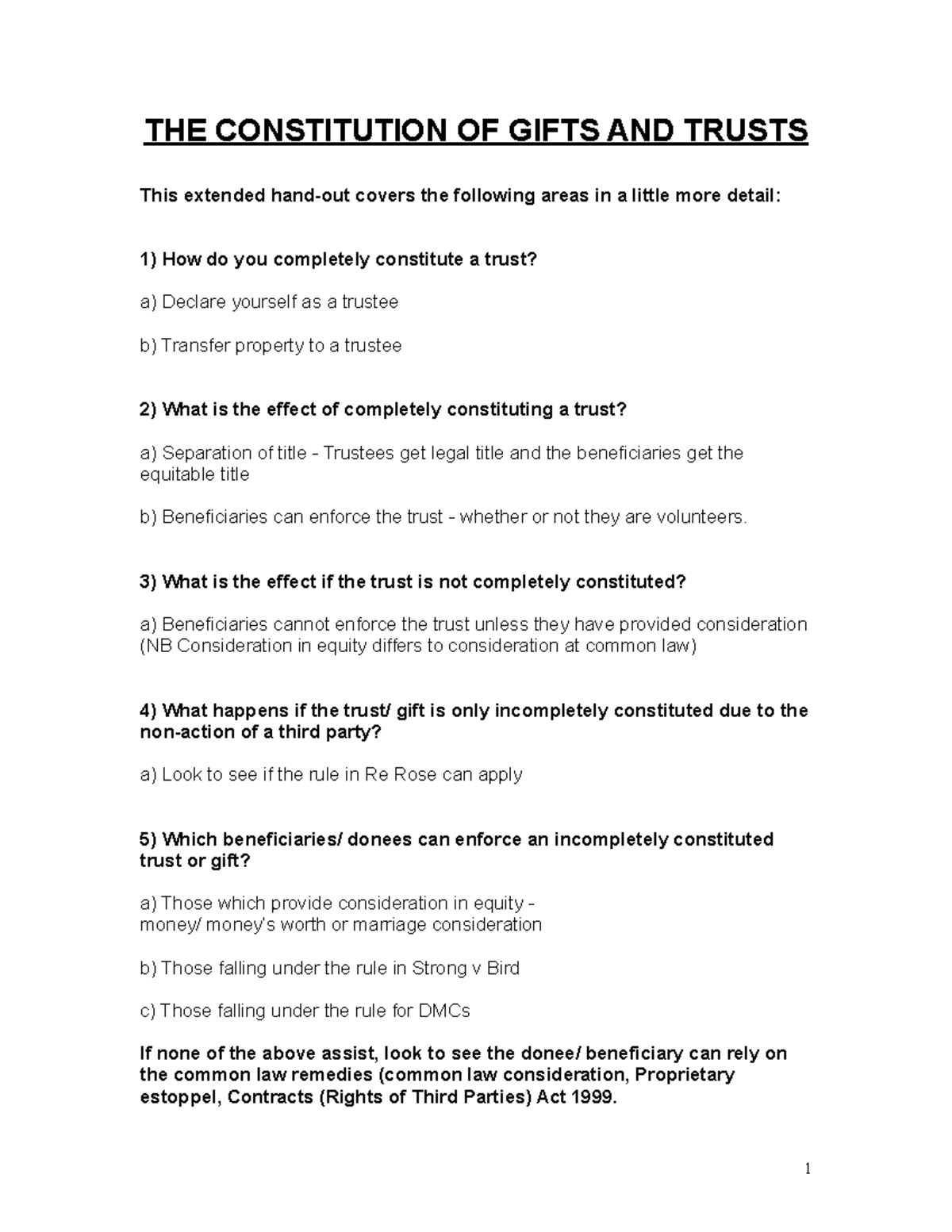 Constitution of Gifts and Trusts - Studocu