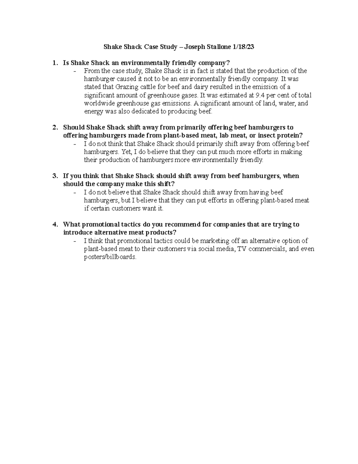 Exercise 1 - Shake Shack Case Study - Shake Shack Case Study – Joseph ...