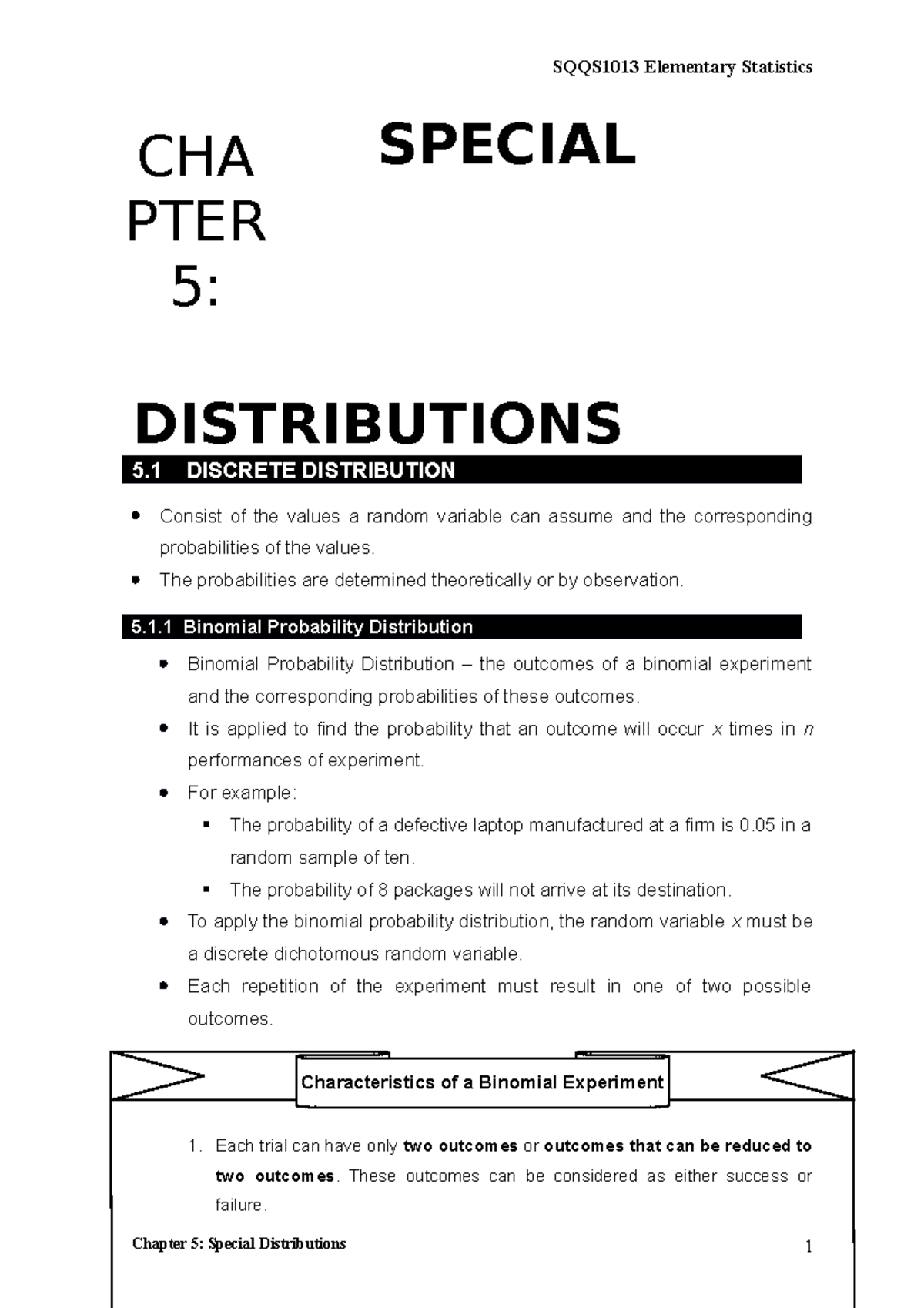 Chapter 5 SQQS1013 Student - SPECIAL DISTRIBUTIONS 5 DISCRETE ...