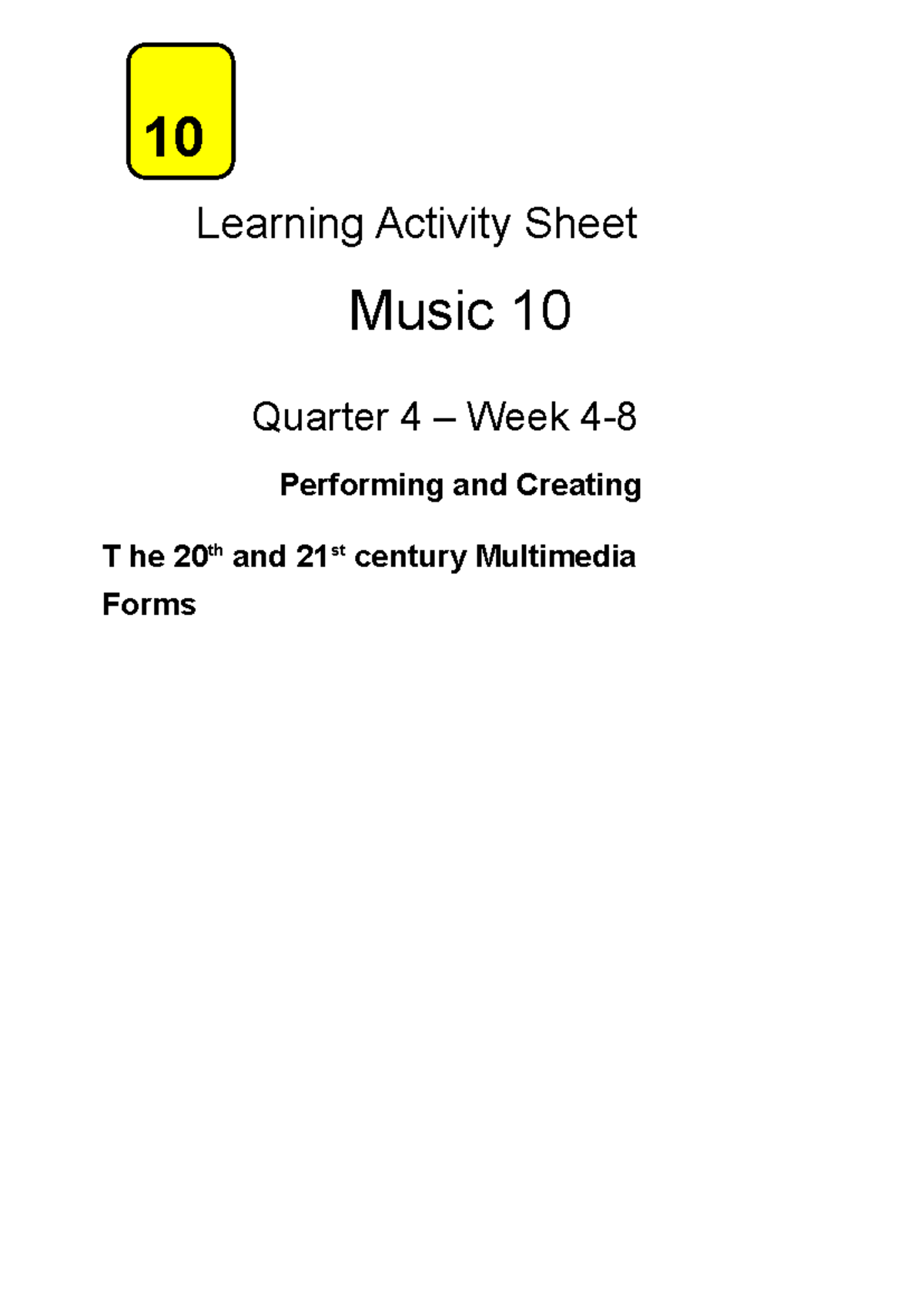 Q4 LAS Music 10 Wk-4-8 - 10 Learning Activity Sheet Music 10 Quarter 4 ...