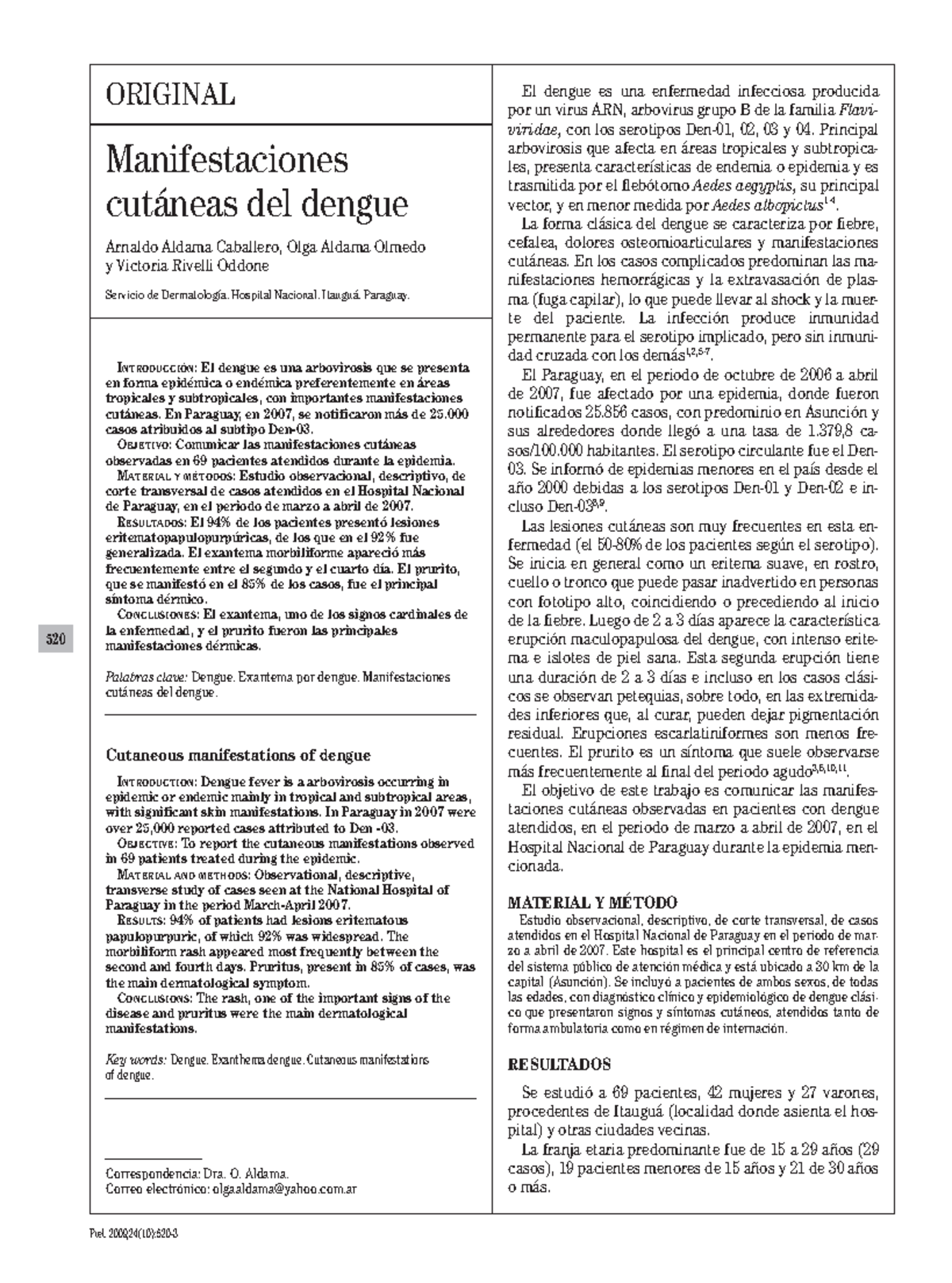 Manifestaciones cutaneas del dengue - 520 ORIGINAL Manifestaciones ...