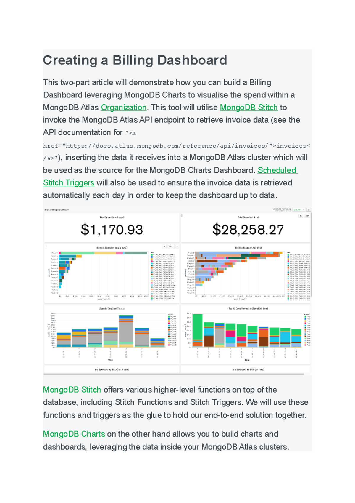 Creating a Billing Dashboard - This tool will utilise MongoDB Stitch to invoke the MongoDB Atlas ...