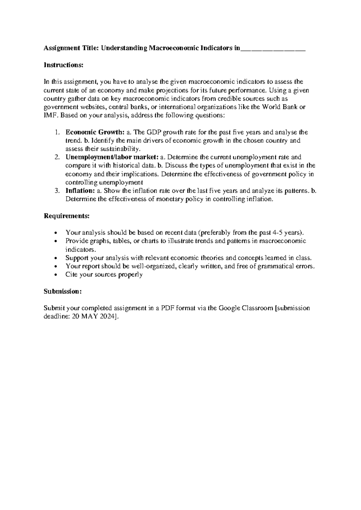 Assignment ECO211 MAY 2024 - Assignment Title: Understanding Macroeconomic Indicators - Studocu