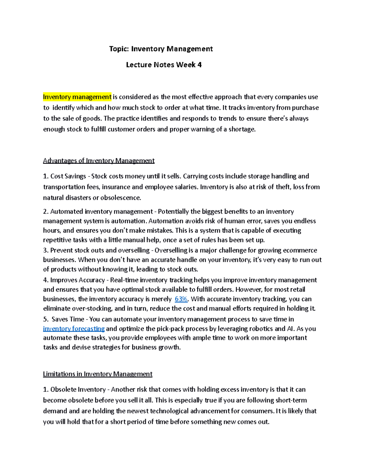 Inventory Management - It tracks inventory from purchase to the sale of ...