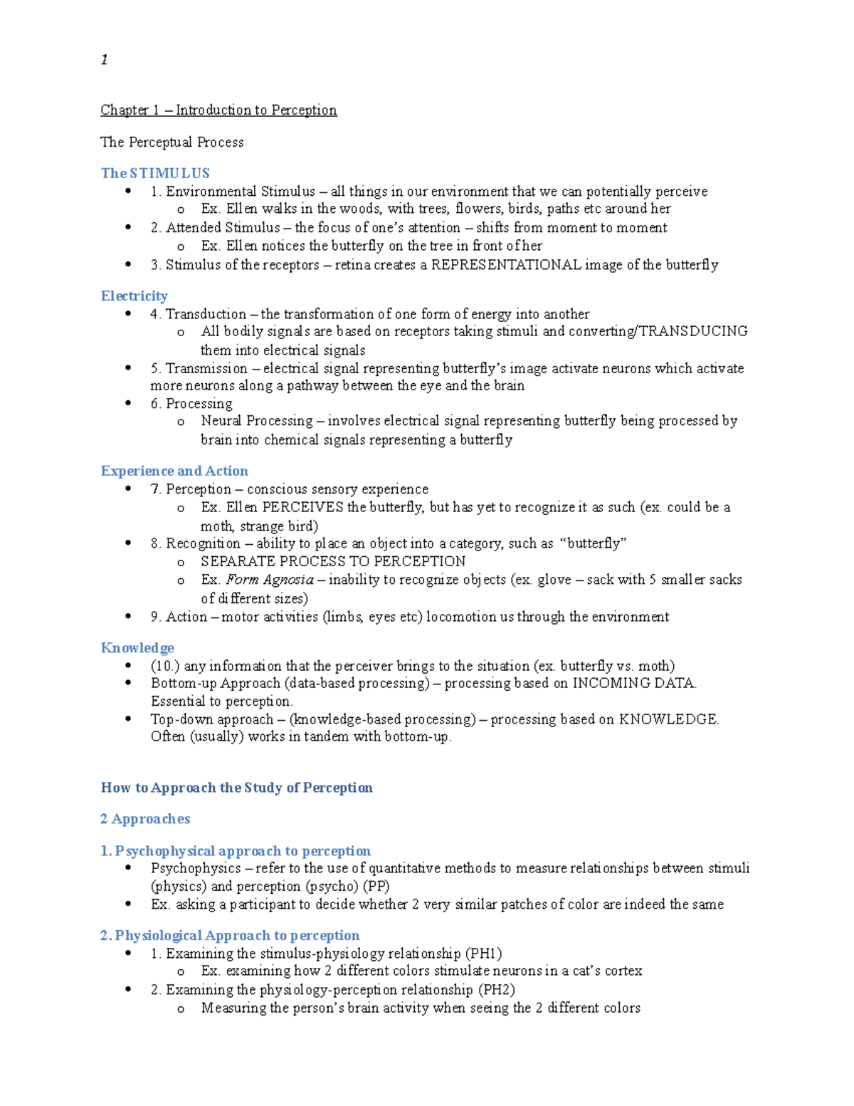 Sensory physiology notes - Chapter 1 – Introduction to Perception The ...