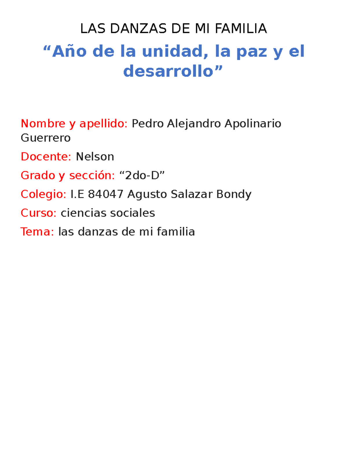 Costumbres Y Tradiciones DE MI Famila - LAS DANZAS DE MI FAMILIA “Año ...