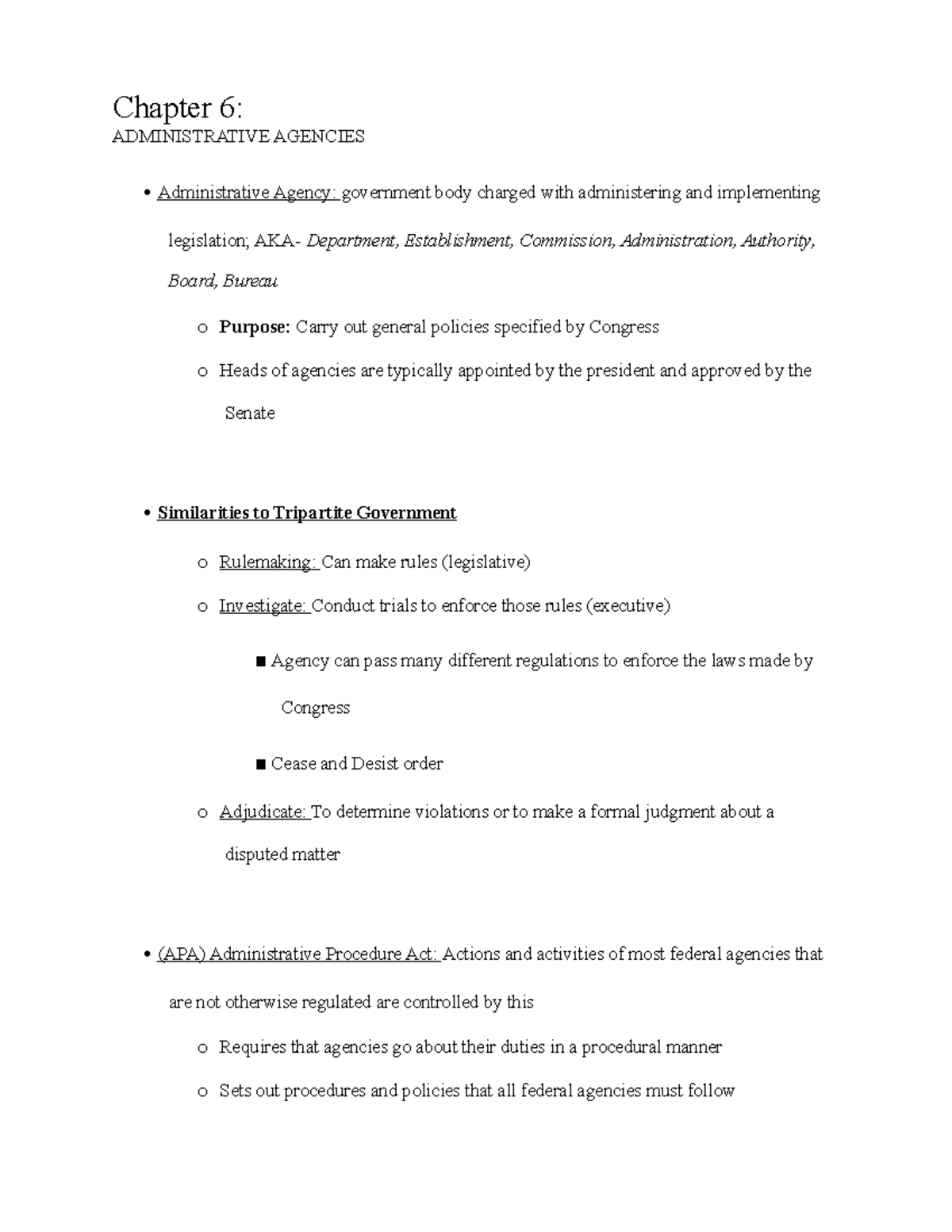 Chapter 6 - Administrative Agencies - Chapter 6: ADMINISTRATIVE ...