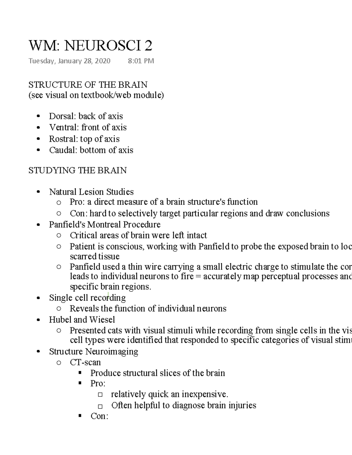 Psych 1XX3 - Neuroscience - Warning: TT: undefined function: 32 STRUCTURE OF THE BRAIN (see ...