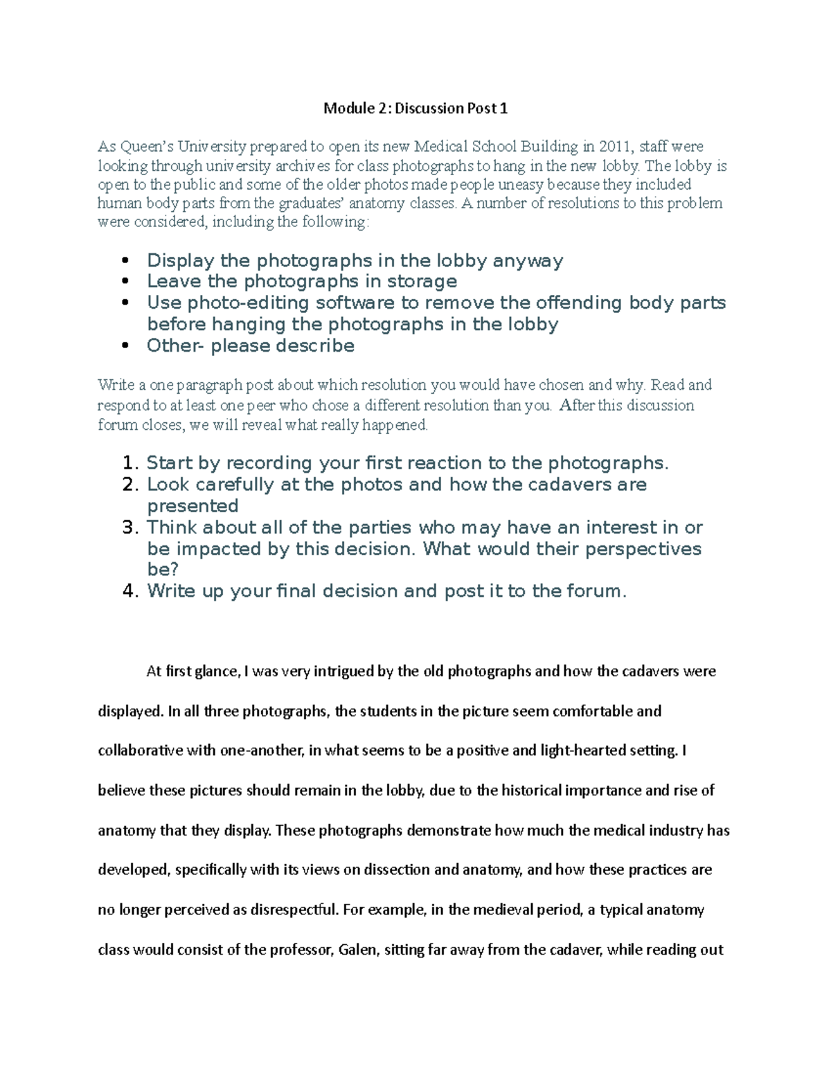 Module 2 Discussion 1 - Module 2: Discussion Post 1 As Queen’s ...