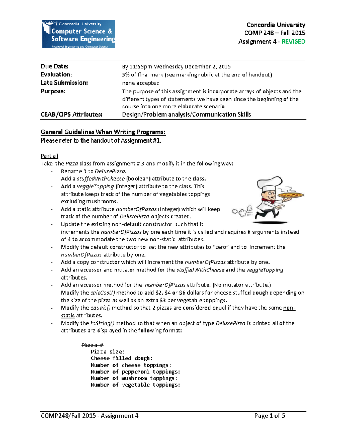 2015-A4 - Exam - Concordia University COMP 248 – Fall 2015 Assignment 4 ...