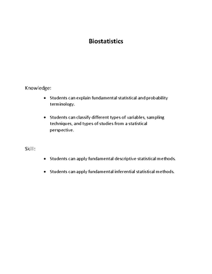 Biostatistics - 1- Understand the meaning of Statistics. 2 ...