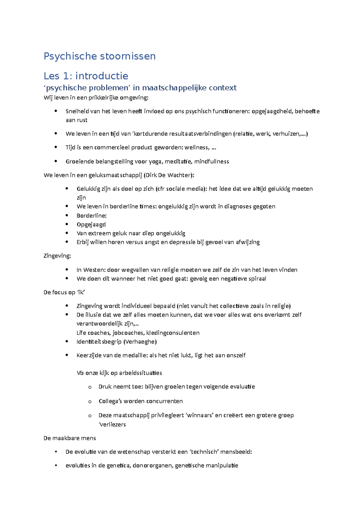 Samenvatting Psychische stoornissen - Psychische stoornissen Les 1 ...
