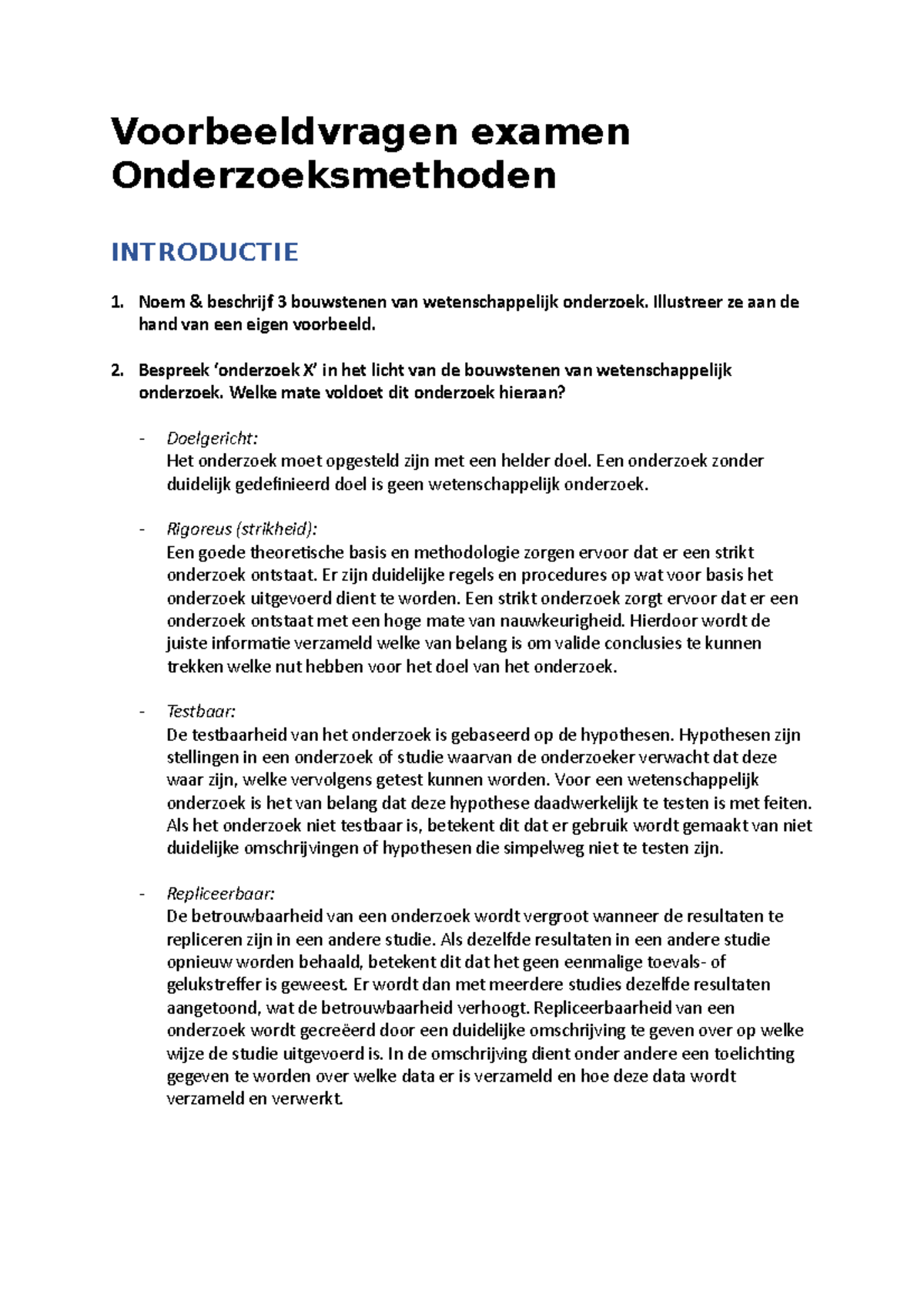 Voorbeeldvragen examen Onderzoeksmethoden.docx - Voorbeeldvragen examen ...