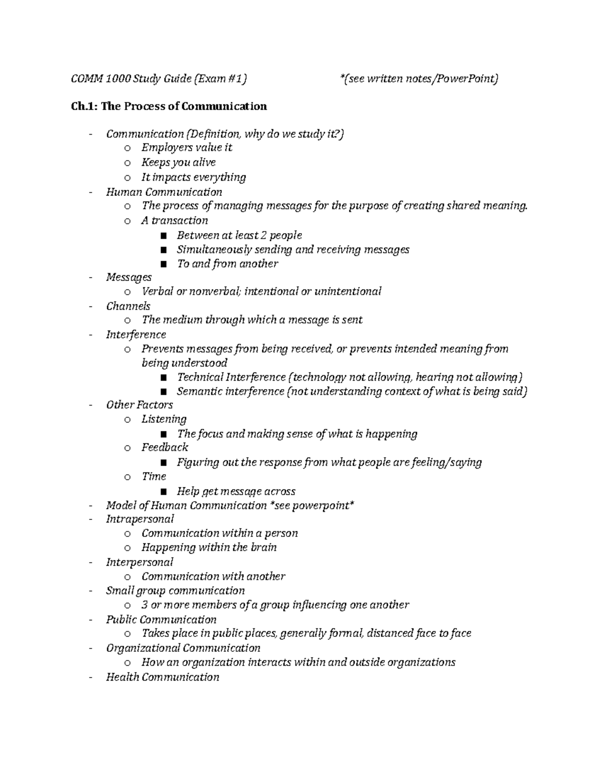 ALL Exams Study Guide - Summary The Process Of Communication - COMM ...
