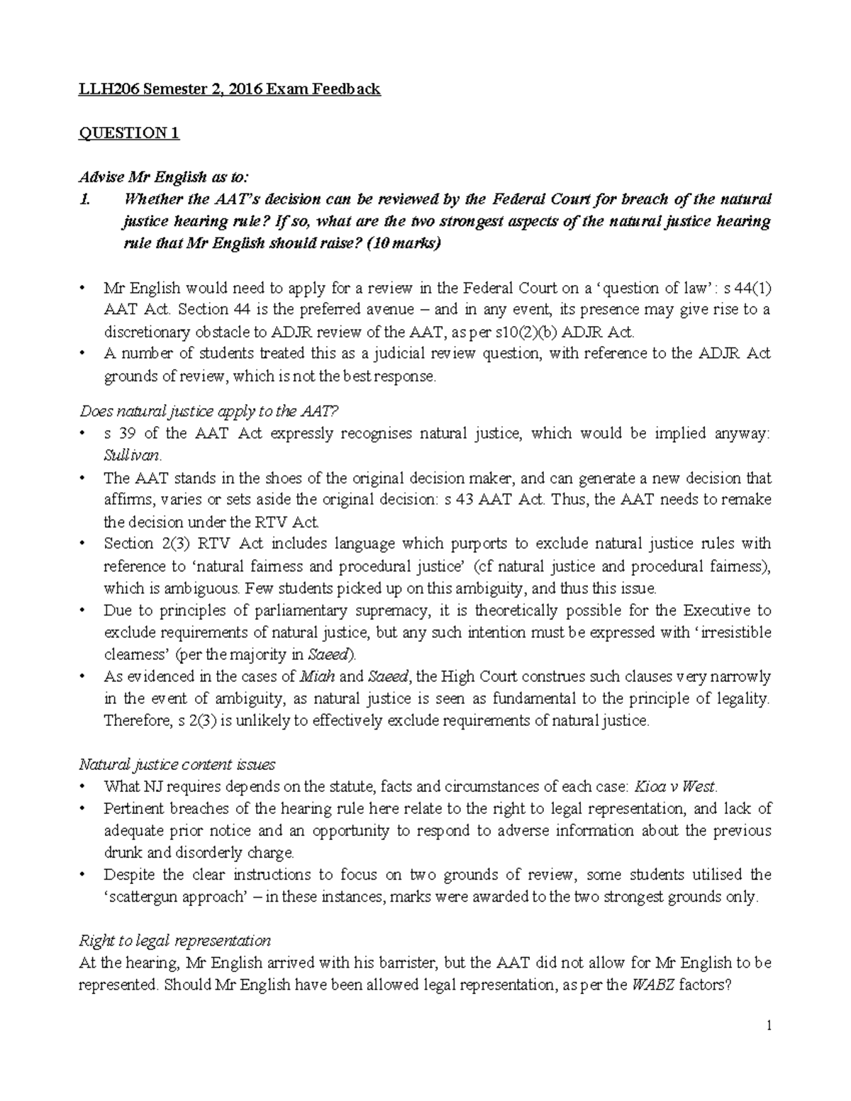 LLH206 2016 exam feedback - LLH206 Semester 2, 2016 Exam Feedback ...