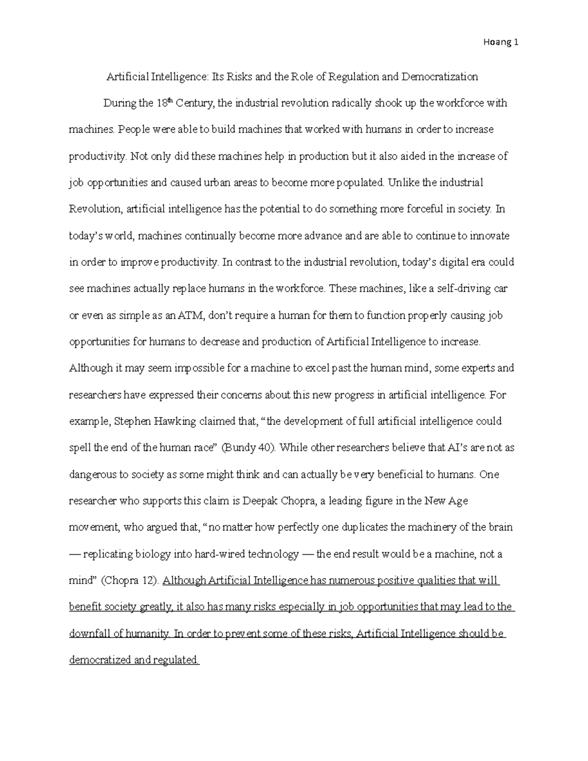 Artificial Intelligence Final Essay- English 102 - Artificial ...