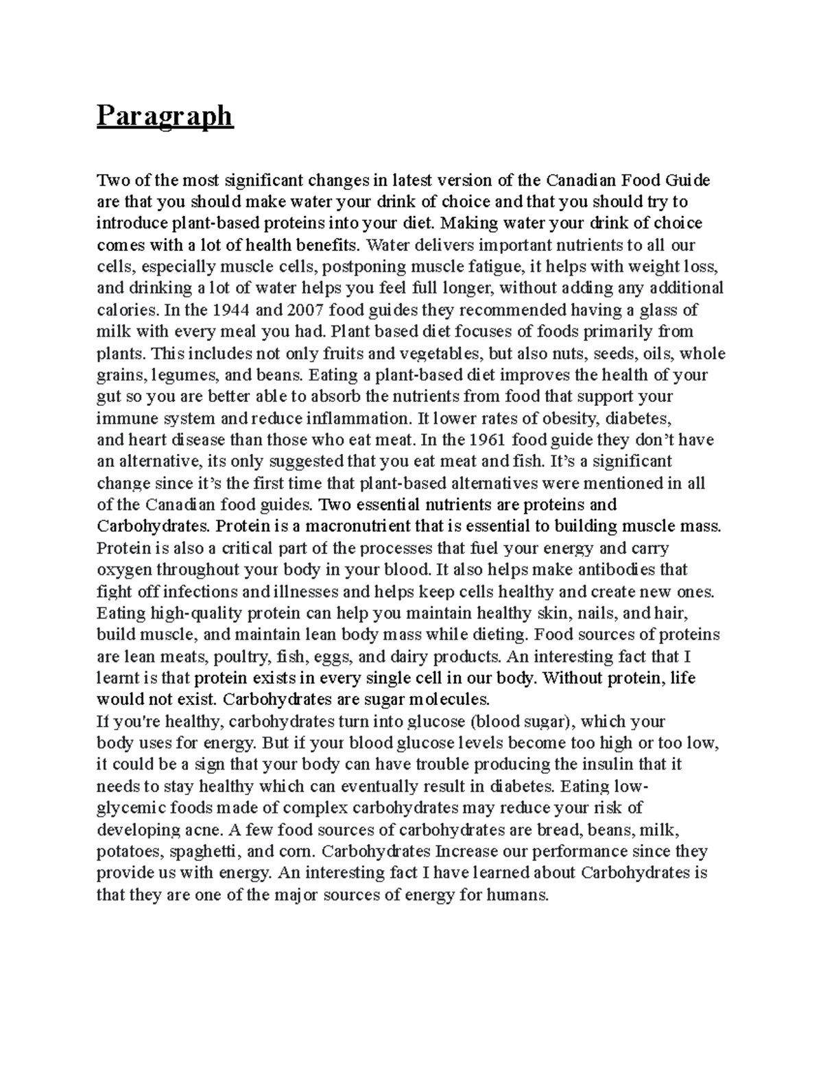 Foods nutrition poster 1 assignment - Paragraph Two of the most ...