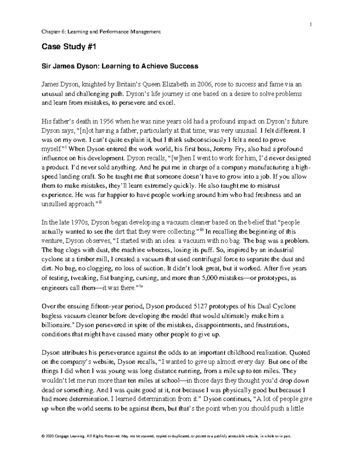 Case Study #1-Dyson - 1 Chapter 6: Learning and Performance Management ...