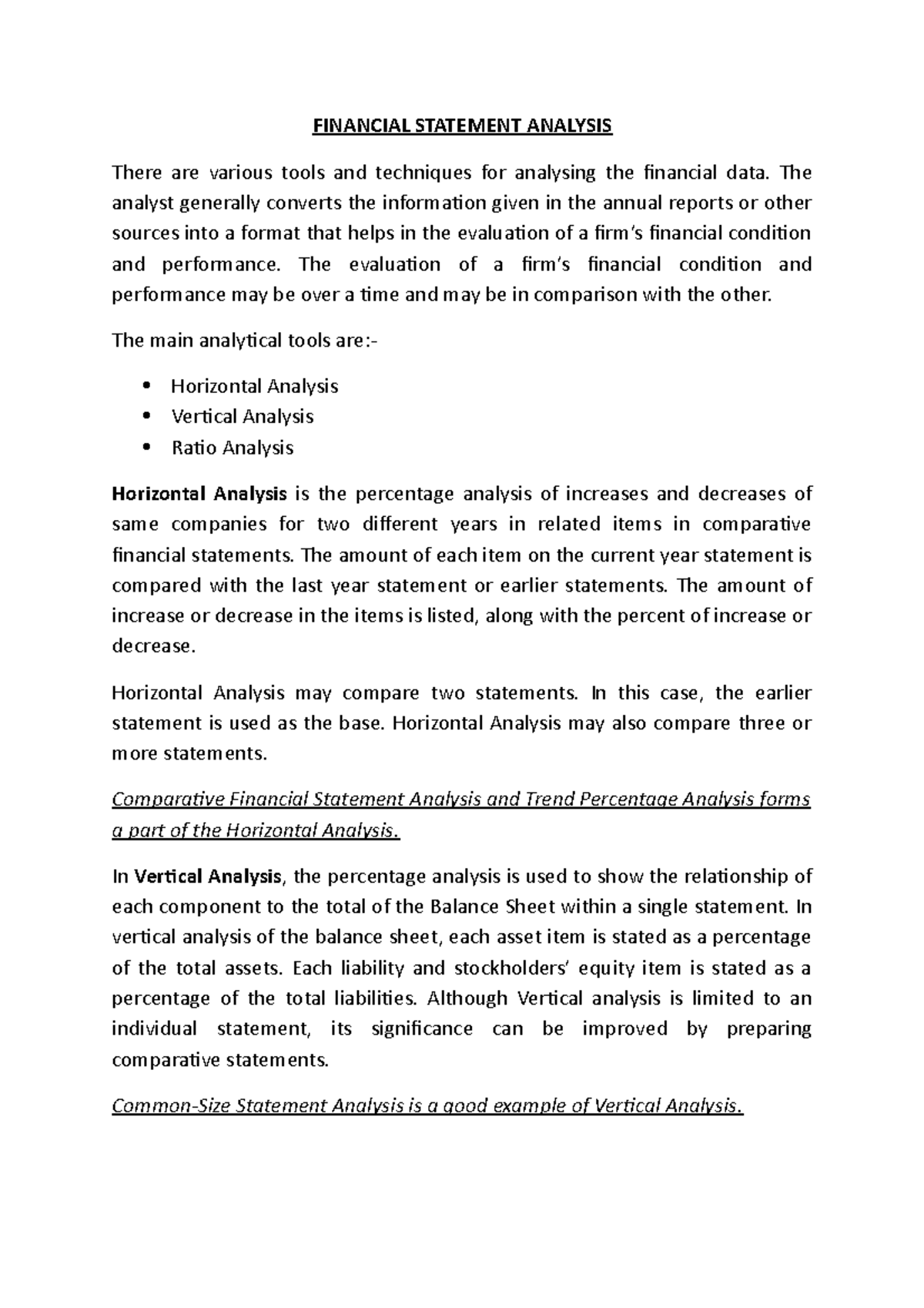 FSA NEW - lecture notes - FINANCIAL STATEMENT ANALYSIS There are ...
