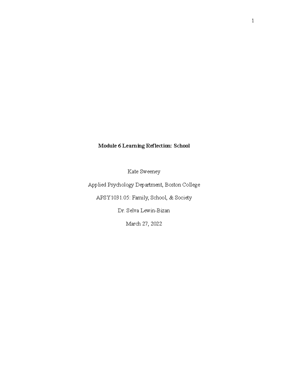 Learning Reflection (module 6: school) - Module 6 Learning Reflection ...