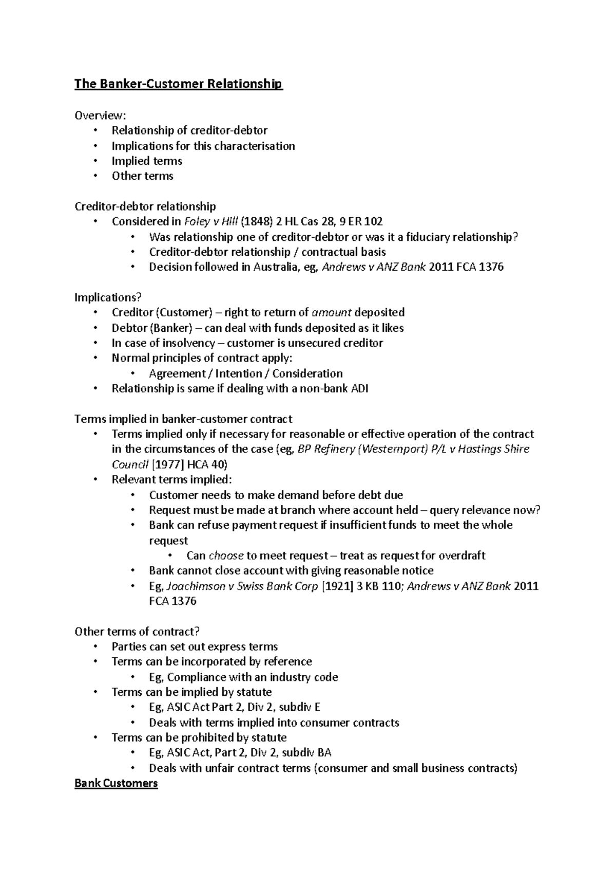 Week 2 - the Banker-Customer Relationship - The Banker-Customer ...