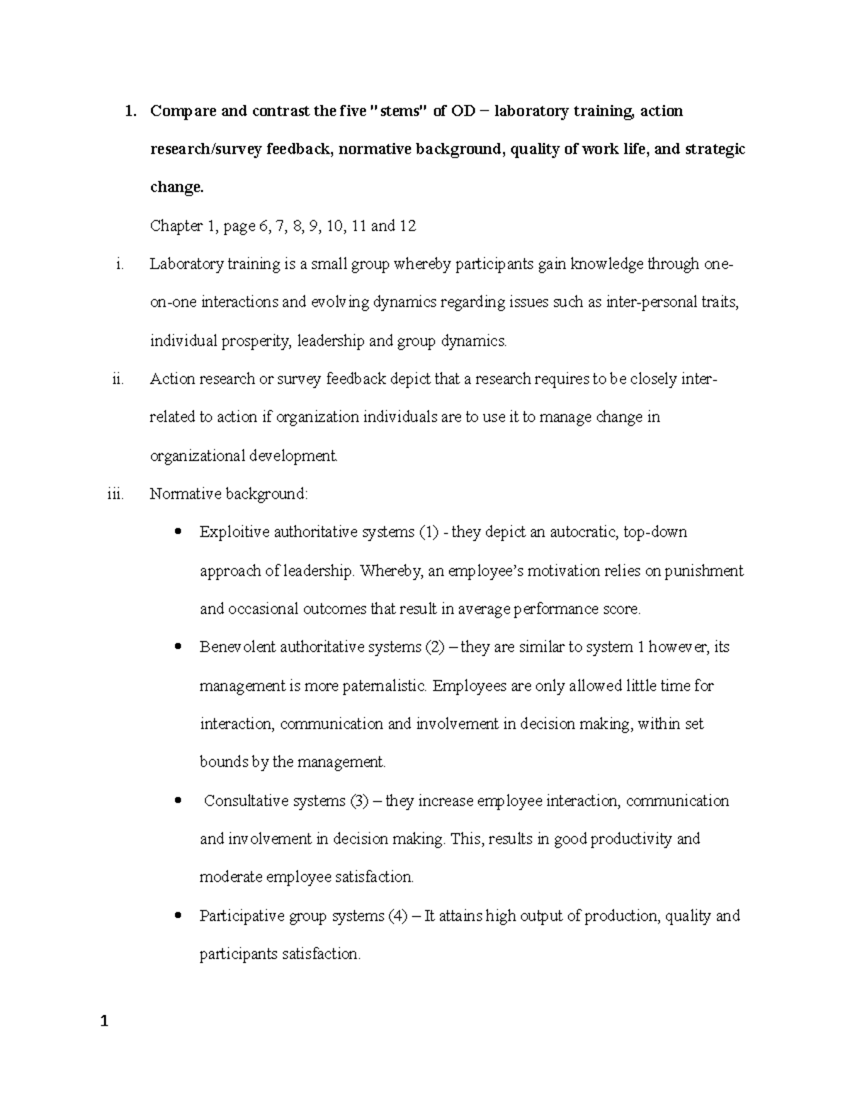 OCD Exam 1 - Exam materials - Compare and contrast the five "stems" of ...