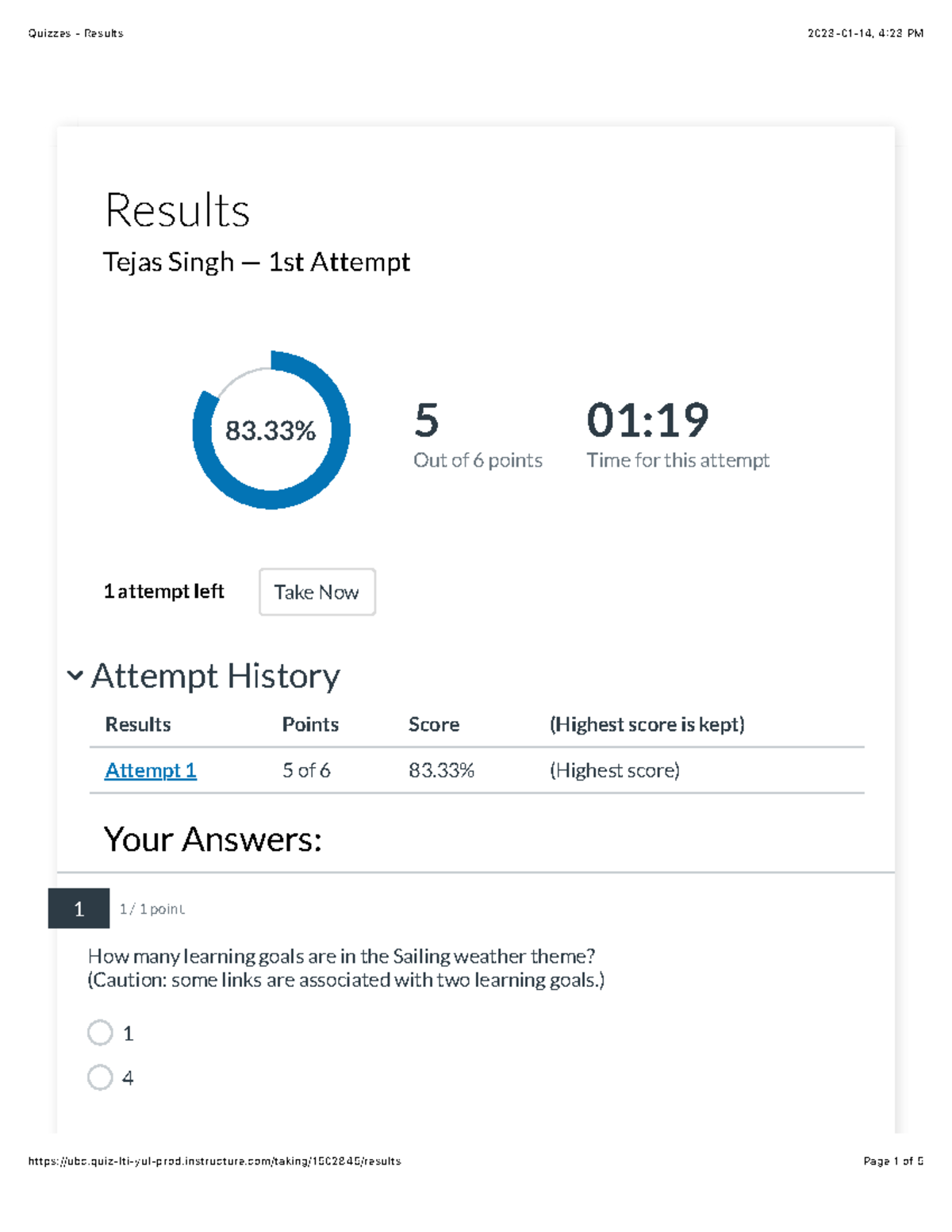 2 Quizzes - Results - h jkjj - Results Tejas Singh — 1st Attempt 5 Out ...