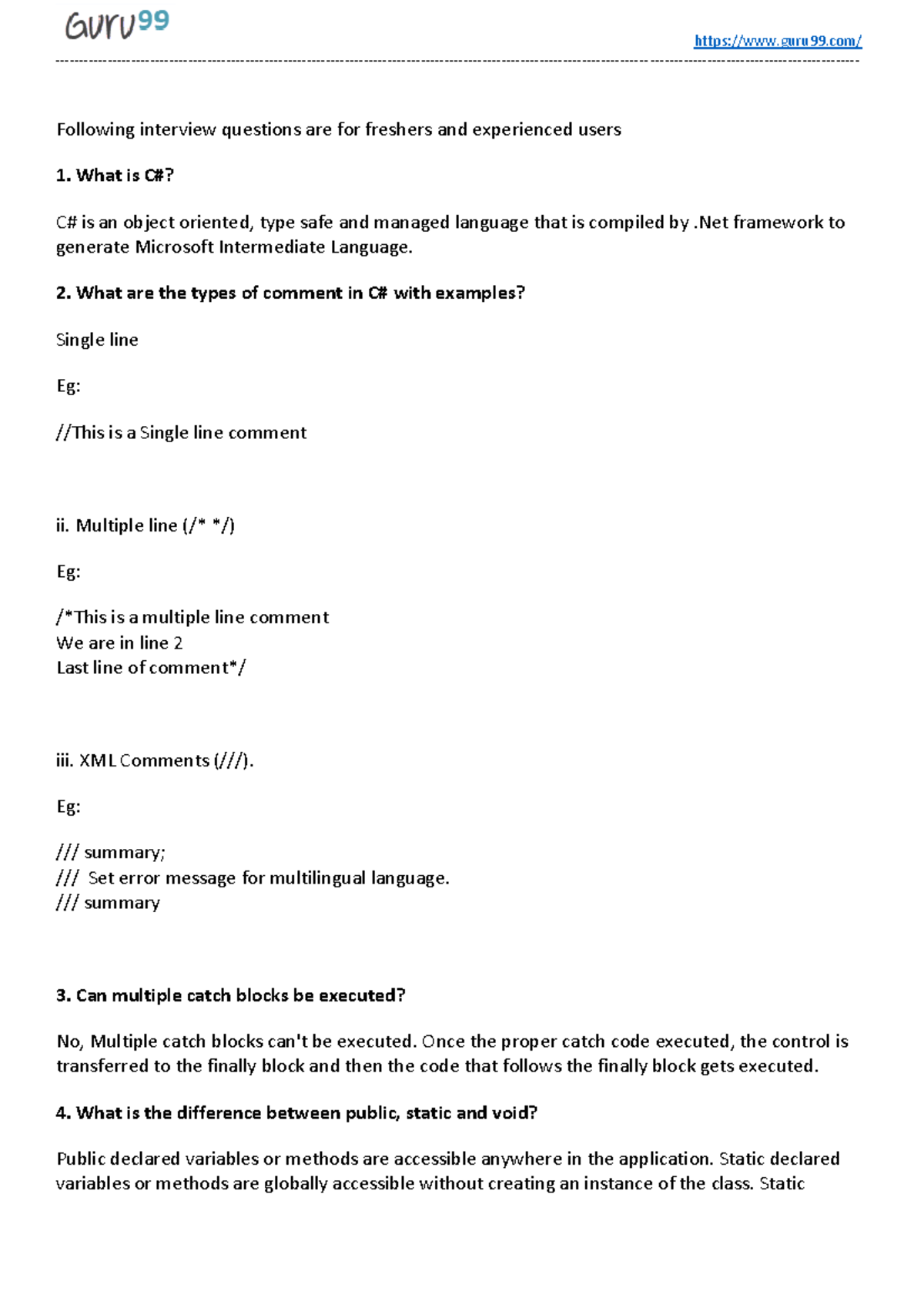 C sharp interview questions - Following interview questions are for ...