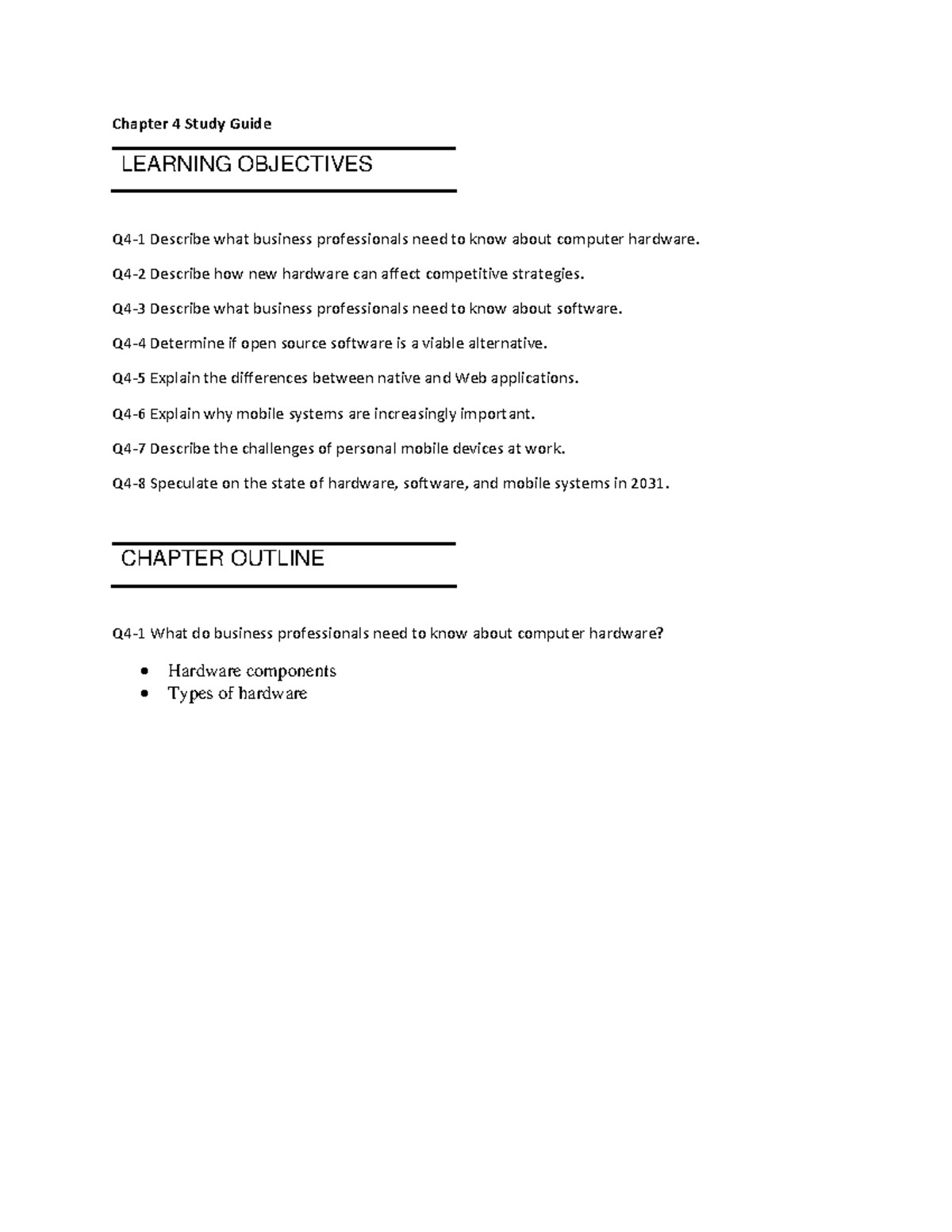 Chapter 4 Study Guide - Chapter 4 Study Guide LEARNING OBJECTIVES Q4-1 ...