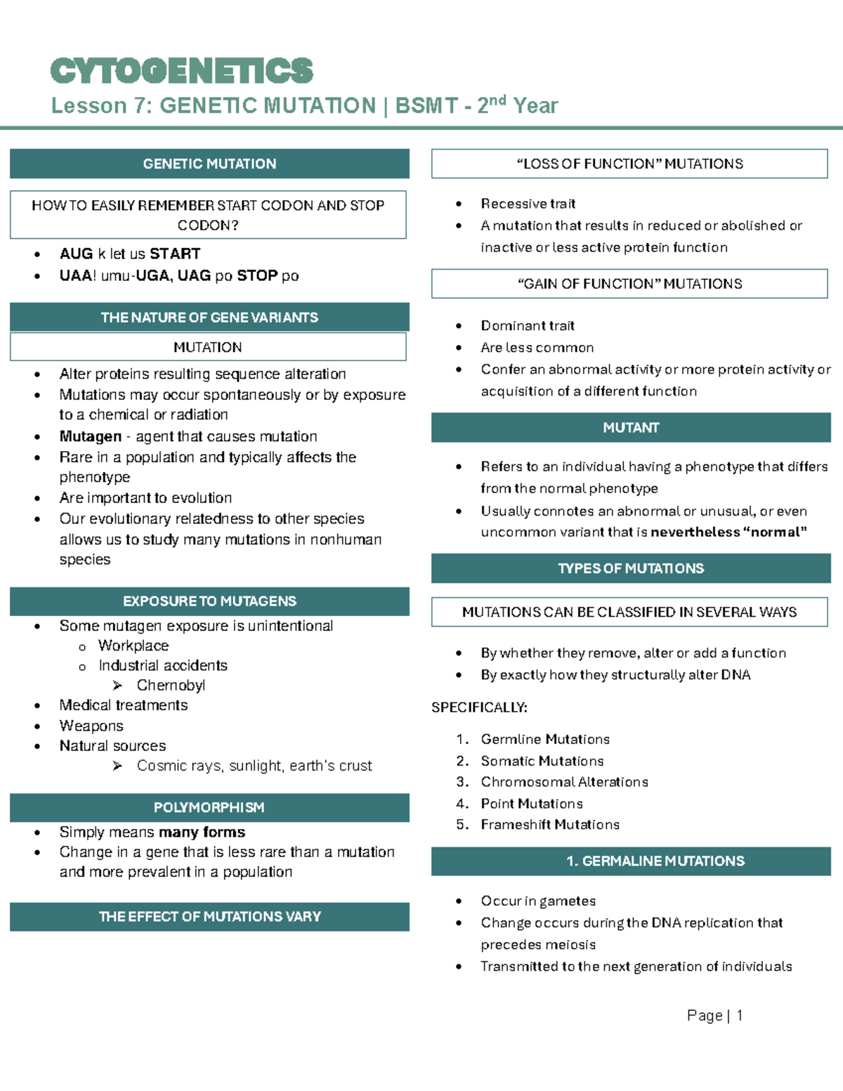Lesson 7 Genetic Mutation - Lesson 7: GENETIC MUTATION | BSMT - 2 nd ...