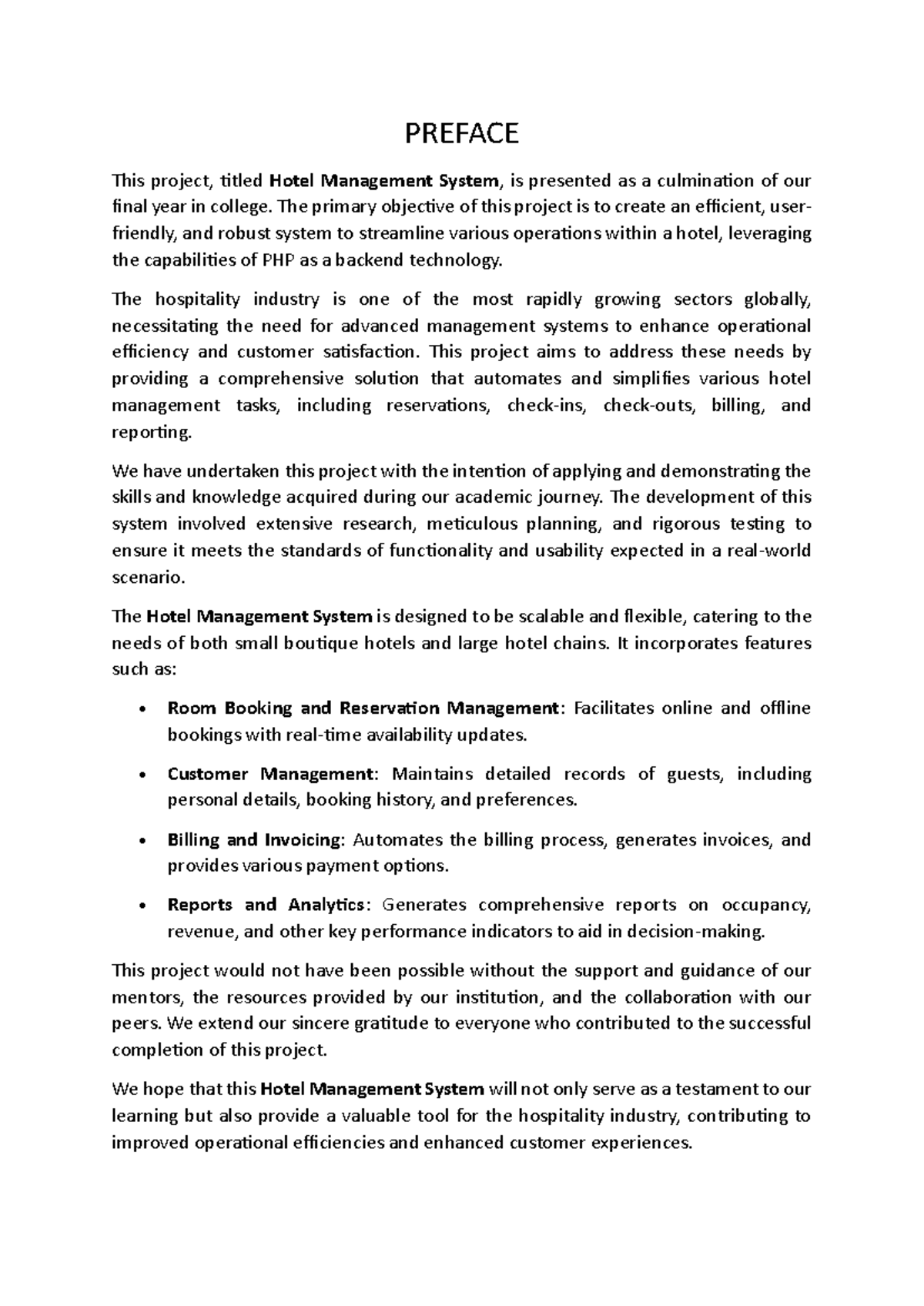 Project documentation - PREFACE ####### This project, titled Hotel ...