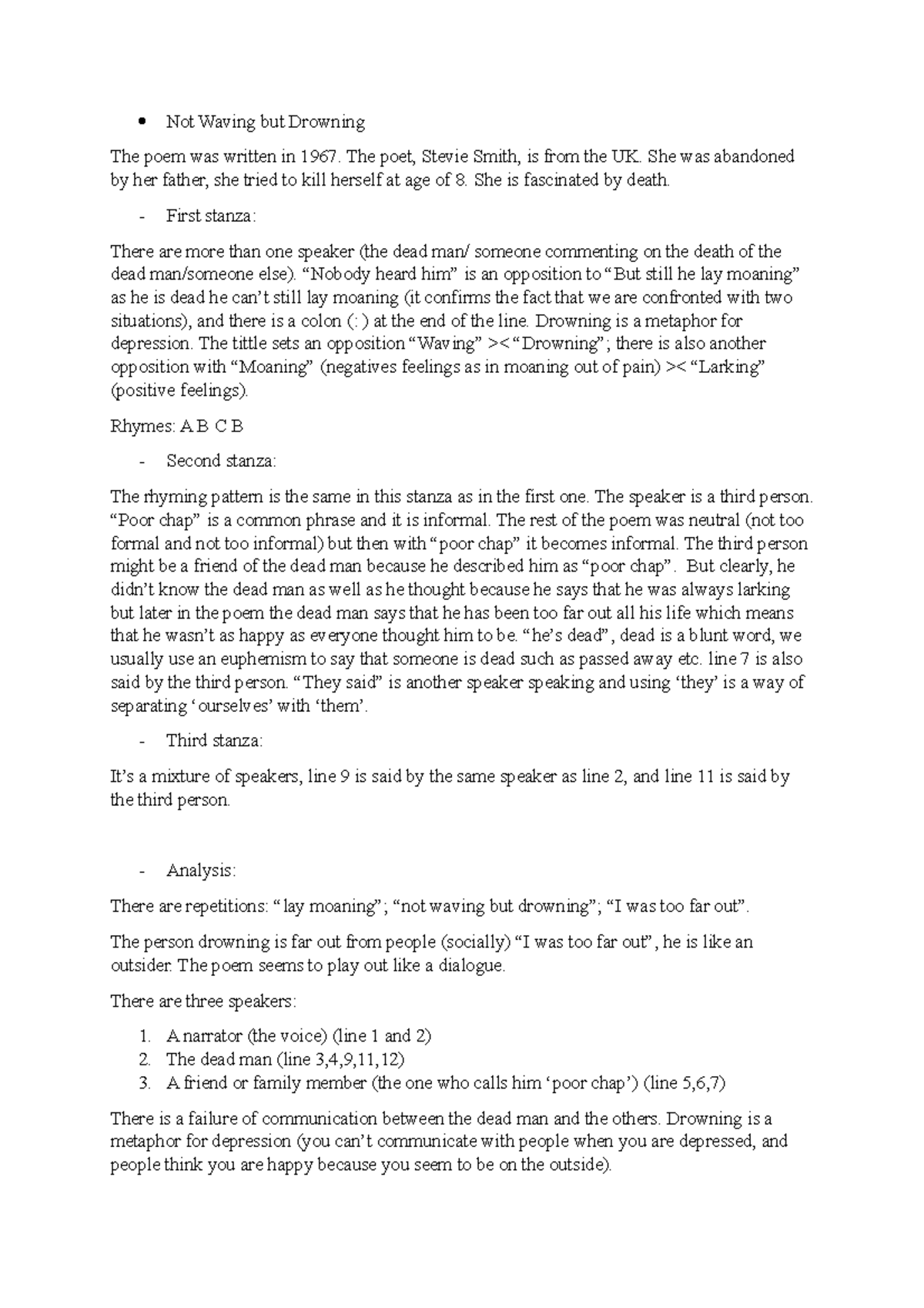 Not Waving but Drowning - The poet, Stevie Smith, is from the UK. She ...