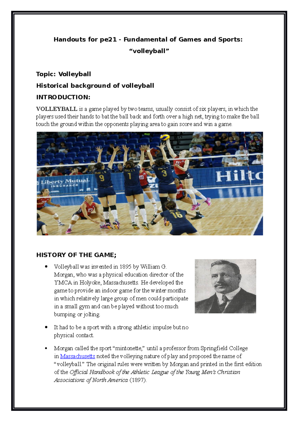 Handouts-for-volleyball - Handouts for pe21 - Fundamental of Games and ...