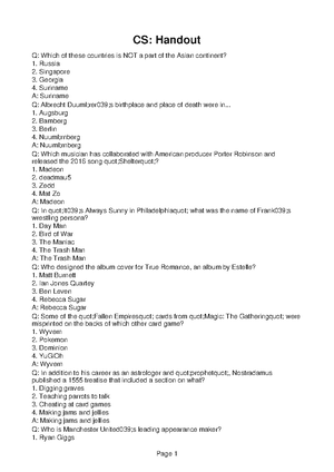 CS206 Summary 6 - CS: Review Question 1: Category: Entertainment: Video ...