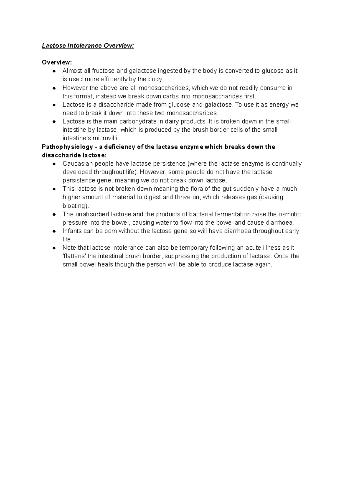 Lactose Intolerance - Lecture notes Year 4 Digestive - Lactose ...