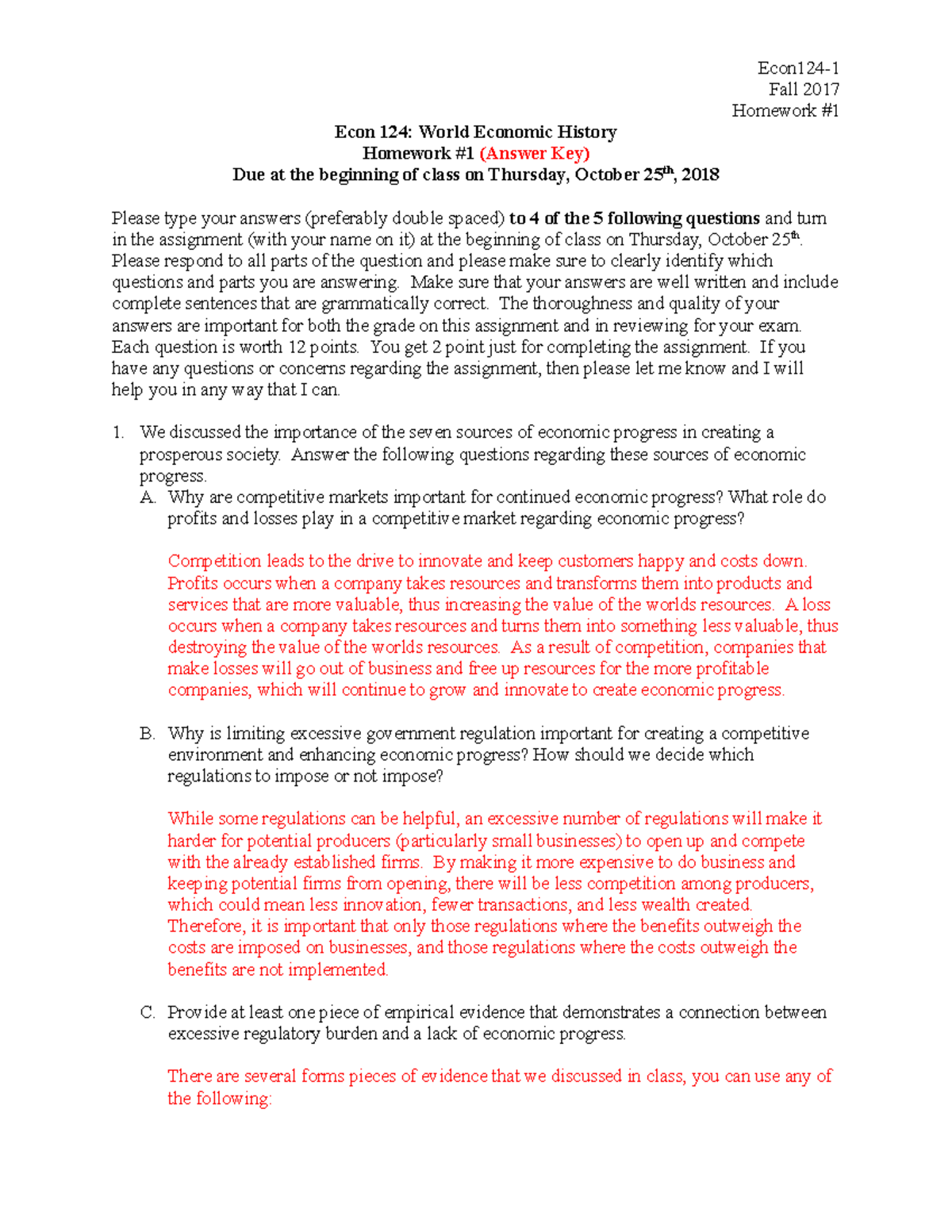 Econ 124 Homework #1 F18 (Answer Key) - Fall 2017 Homework Econ 124 ...